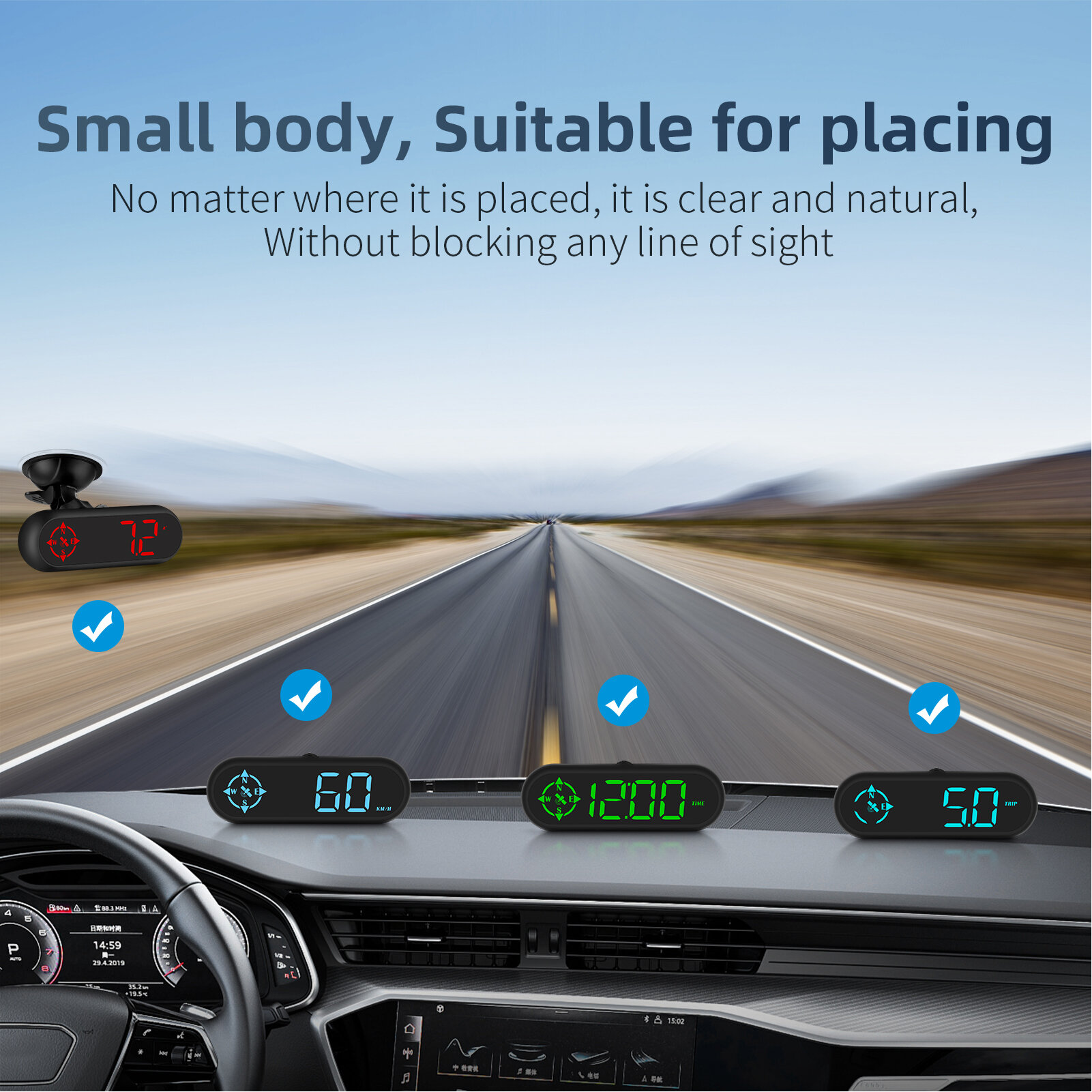 Автомобильный HUD цифровой дисплей спидометр одометр компас GPS 7 цветов универсальный шрифт для транспортных средств