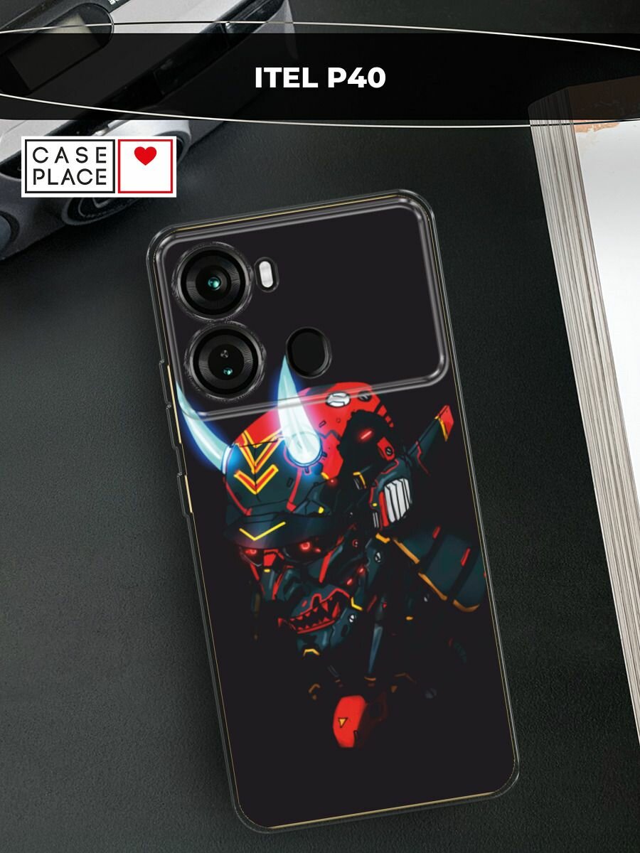 Силиконовый чехол на Itel P40 / Ител P40 с принтом "Неоновый самурай"