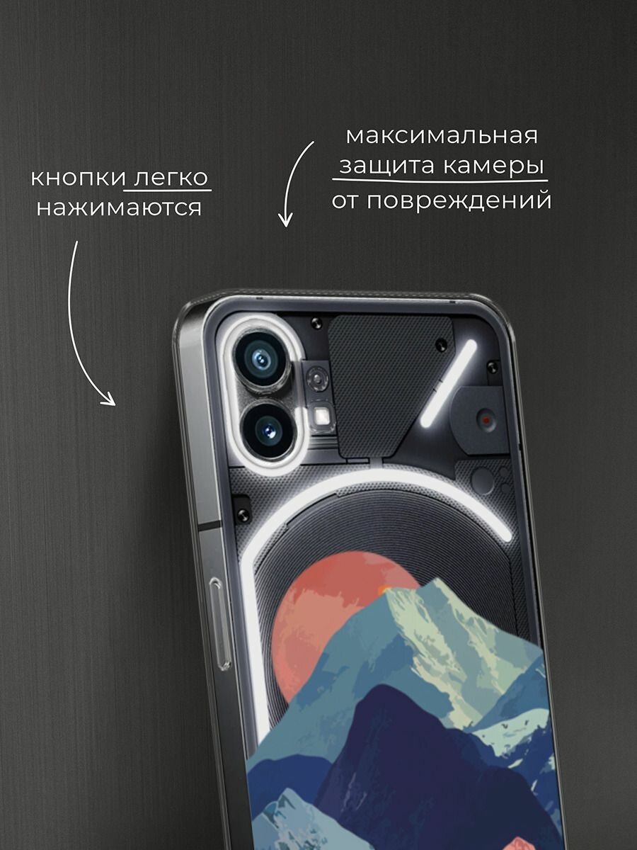 Чехол на Nothing Phone 1 / Нафинг Фон 1 с принтом "Закат в снежных горах", прозрачный — фото 1