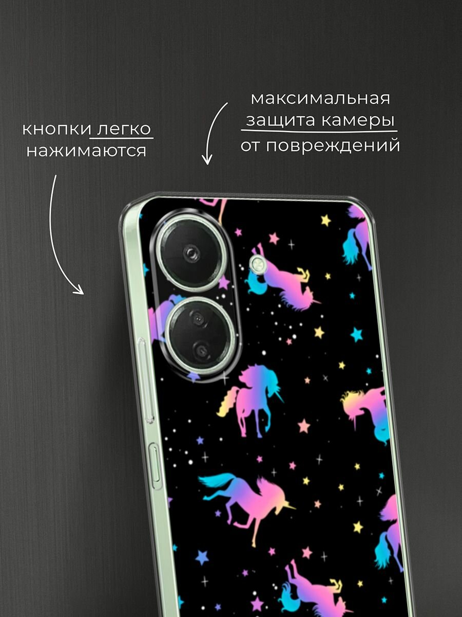 Чехол на Xiaomi Redmi 13C/Poco C65 / Сяоми Редми 13C/Поко С65 с принтом "Единороги градиент" — фото 1