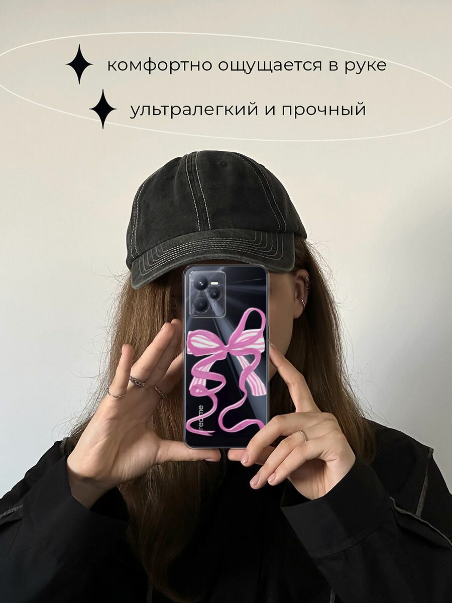 Чехол на Realme C35 / Реалми C35 с принтом "Полосатый розовый бант 2" — фото 1