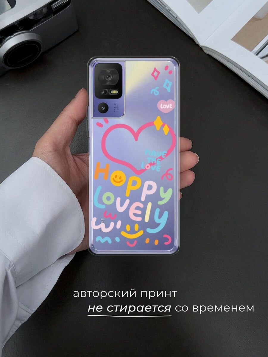 Чехол на TCL 40 SE / ТСЛ 40 SE с принтом "Happy lovely", прозрачный — фото 1