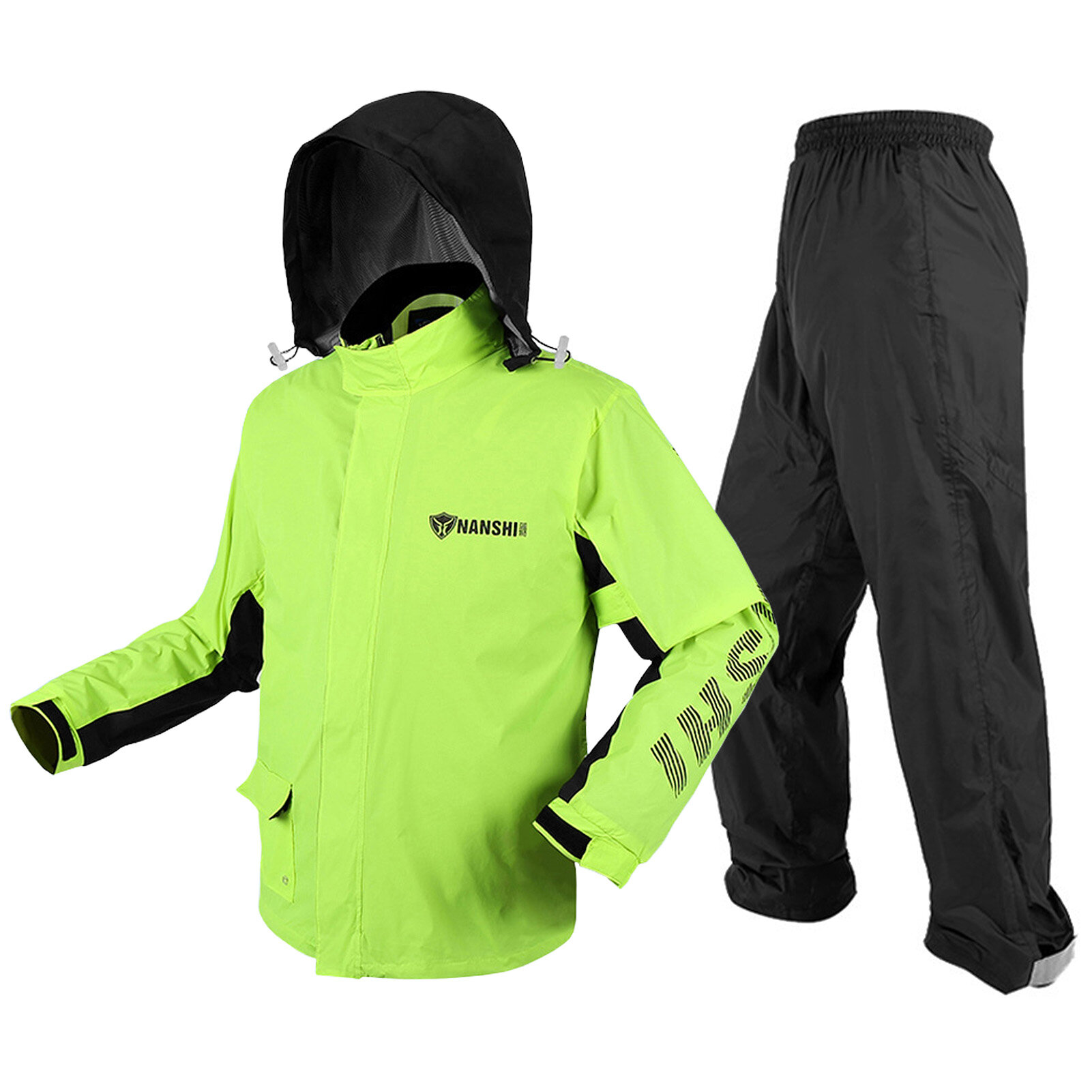 Костюм для дождя водонепроницаемый для велосипеда куртка с водонепроницаемым покрытием штаны набор дождевик для походов штаны дождевик для мотоцикла рыбалка Черный Флуоресцентно-зеленый размер S M L XL XXL 1 куртка 1 штаны