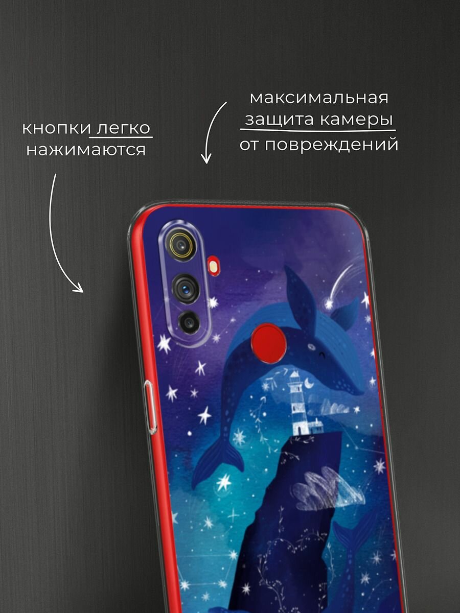 Силиконовый чехол на Realme C3 / Реалми C3 с принтом "Ночные киты" — фото 1