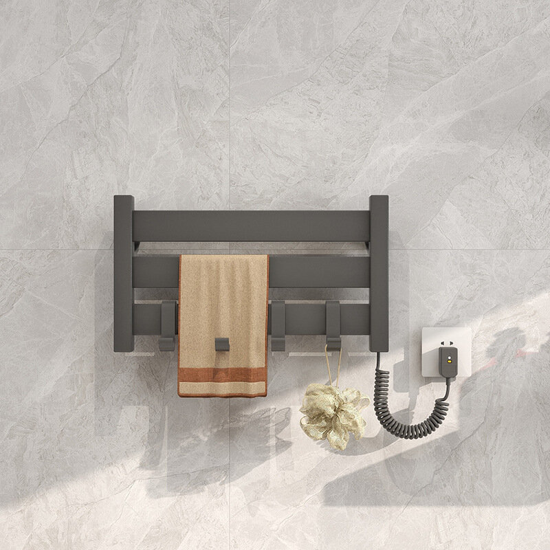 Космический алюминиевый умный электрический подогреваемый полотенцесушитель с постоянной температурой, вращающаяся стойка для хранения из нержавеющей стали без сверления