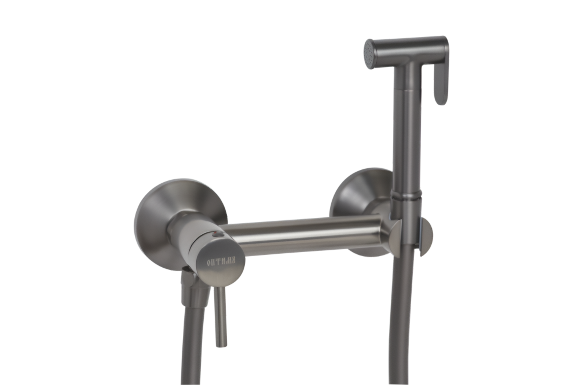 Смеситель Оптима биде 25мм, пристенный с гигиеническим душем, Серый, латунь