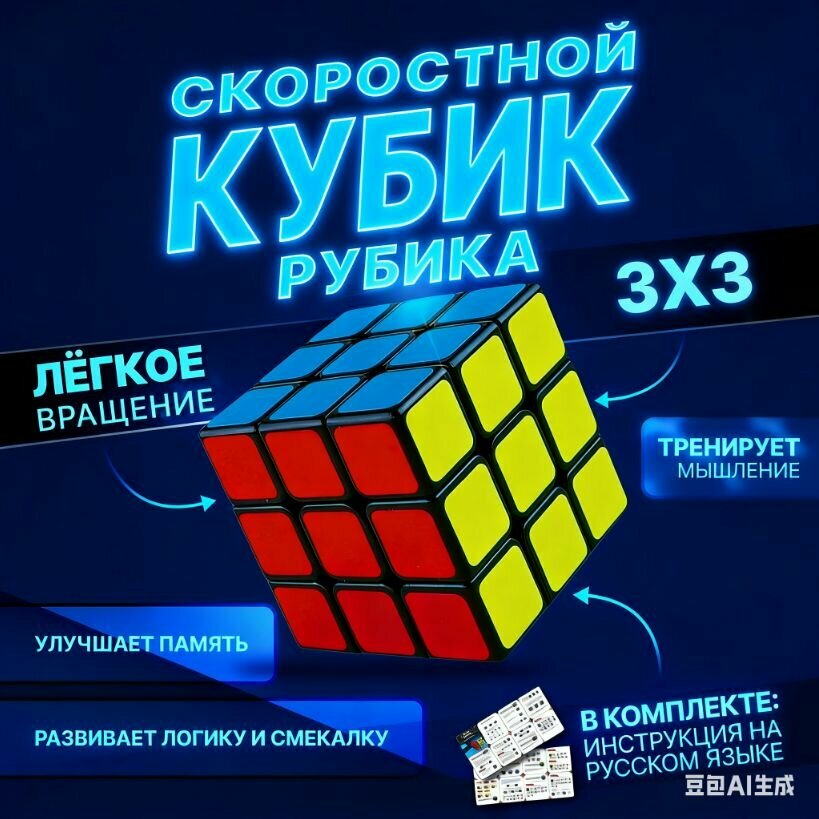 Кубик рубика скоростной 3х3. Классическая игра головоломка для начинающих и профессионального спидкубинга. Умная развивающая игрушка для детей и взрослых. Детский подарок для мальчика и девочки.