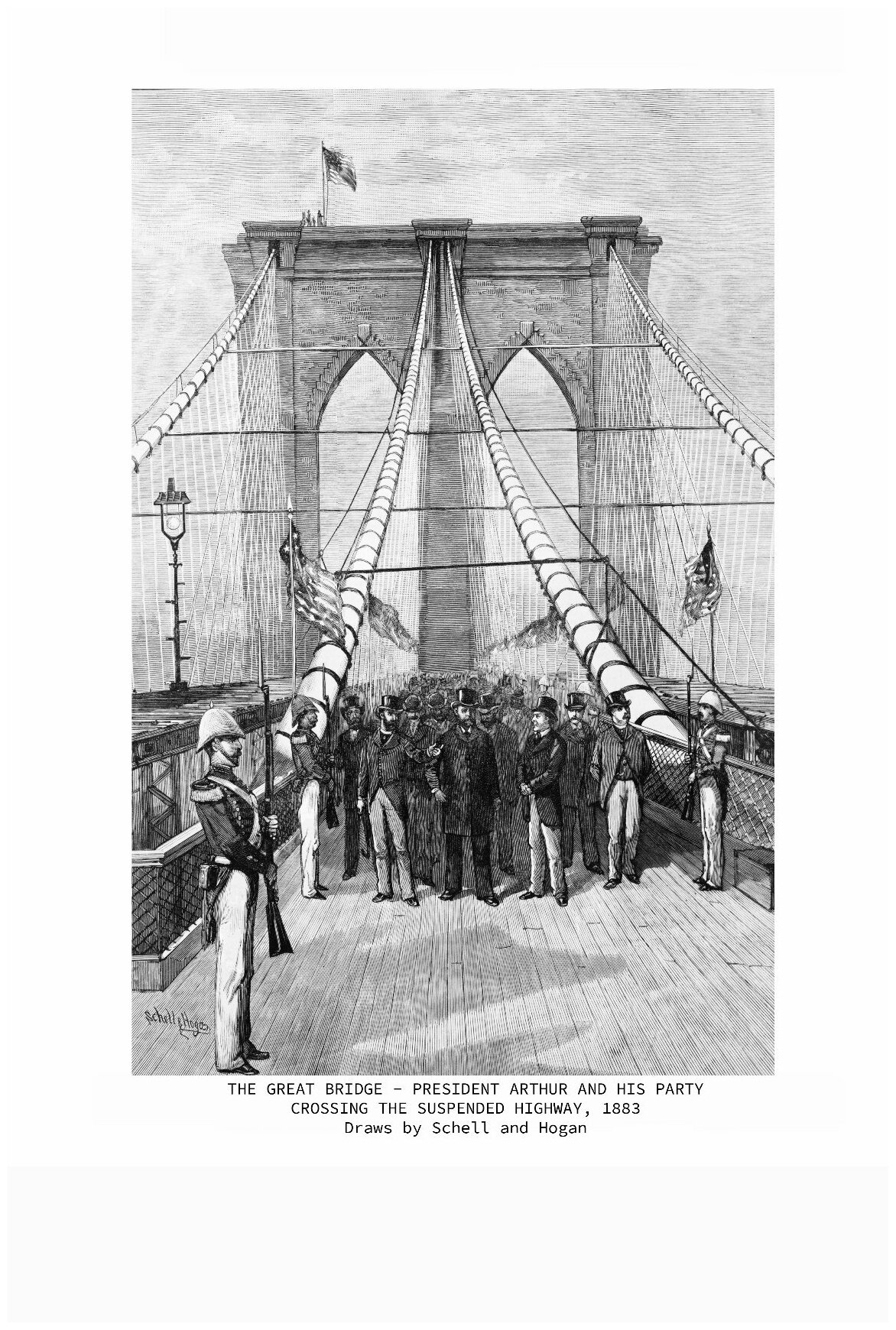 Постер / Плакат / Картина Мосты - Великий мост - президент Артур и его сопровождающие 50х70 см в раме