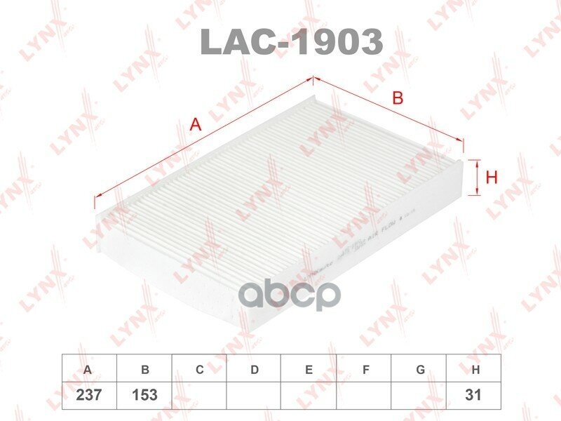 Фильтр салонный NISSAN JUKE 10-, RENAULT FLUENCE 05- LYNXauto арт. LAC1903