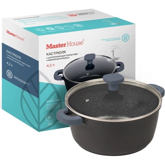 Кастрюля из литого алюминия с антипригарным покрытием и стеклянной крышкой Master House Шеф Андреа (75345) 24см/4,2л