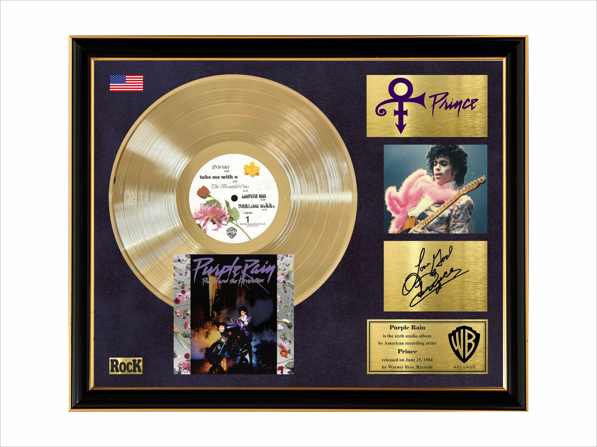 Prince Purple Rain подарочная картина с золотым винилом внутри