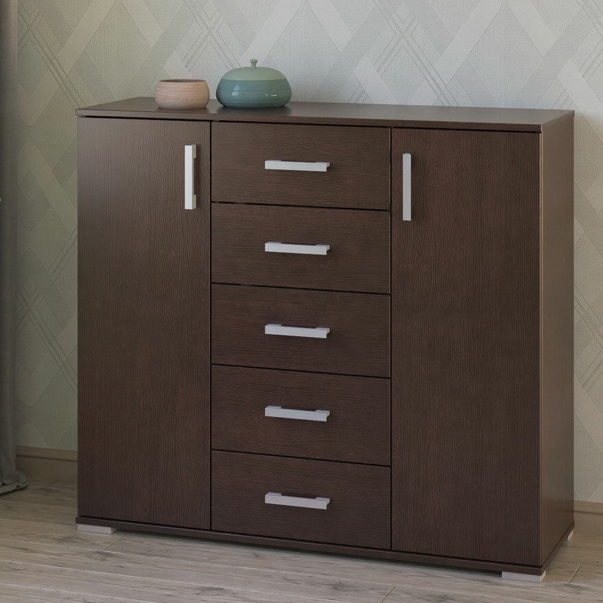 Широкий комод с 5 ящиками и 2 дверьми МагМебель 45 Венге