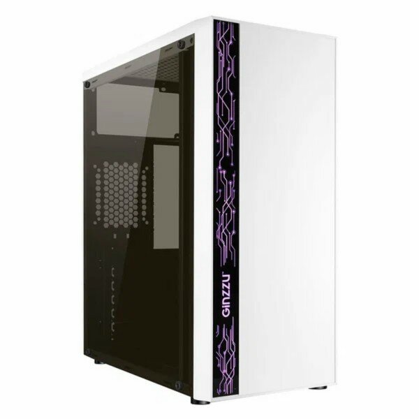 Компьютерный корпус Ginzzu A390 белый Window RGb подсветка 1хUSB 3.0, 2хUSB 2.0, AU