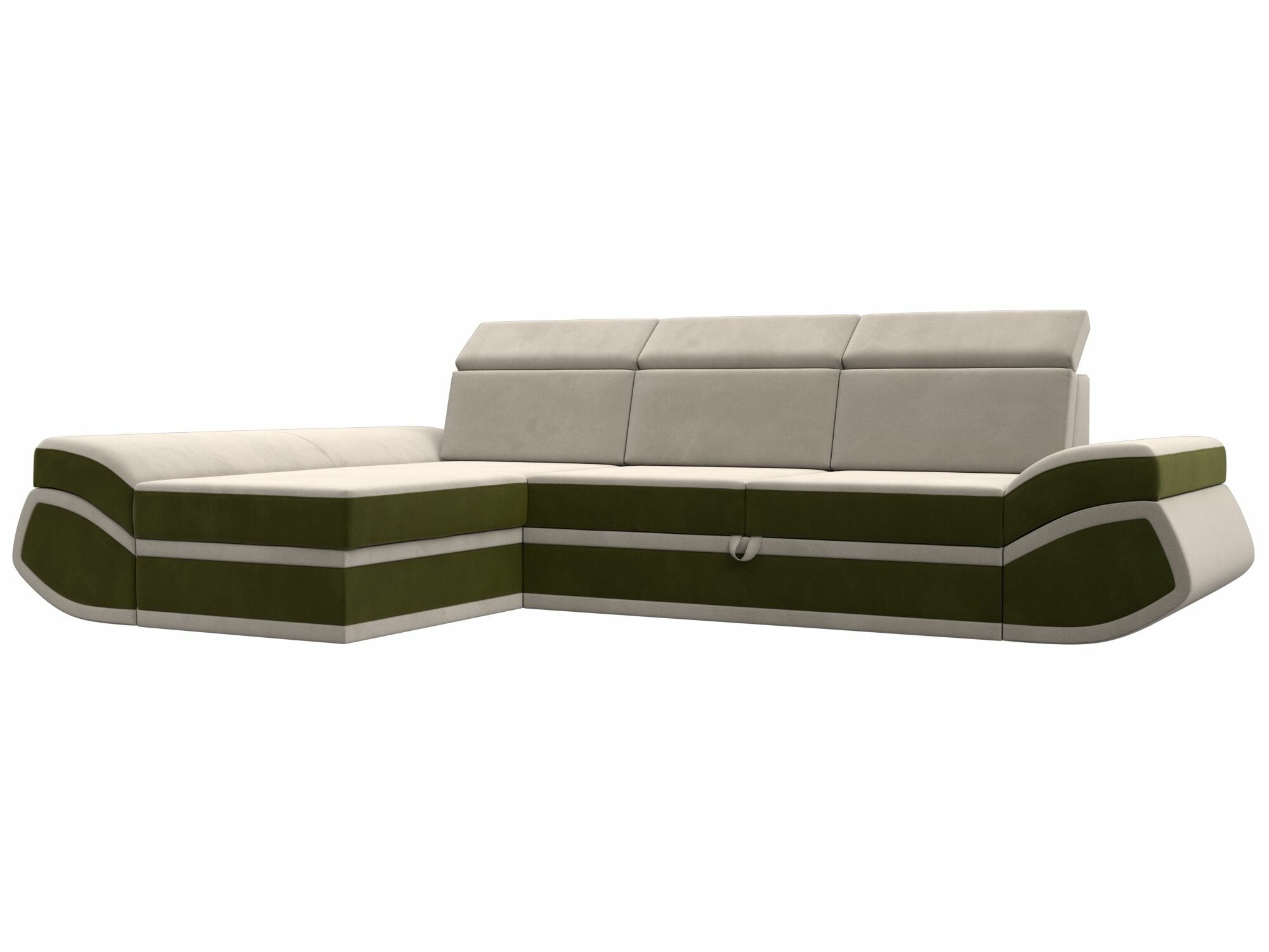 Диван угловой Лига-032 левый угол, микровельвет бежевый, микровельвет зеленый