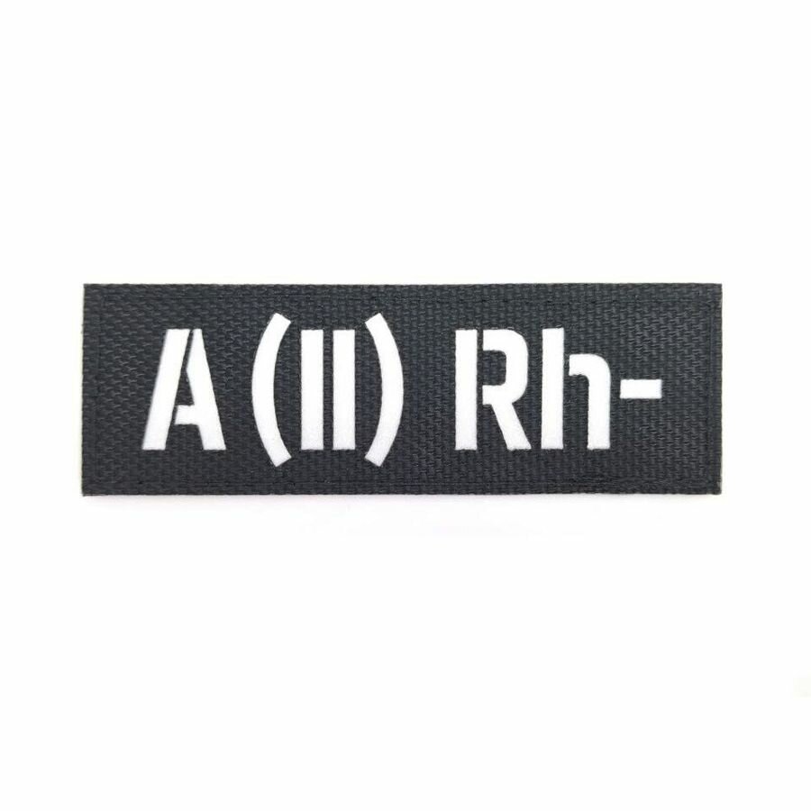 Нашивка , патч (шеврон) 10,5*3,5 см Группа крови 2- Black/Белый отражающий, П186