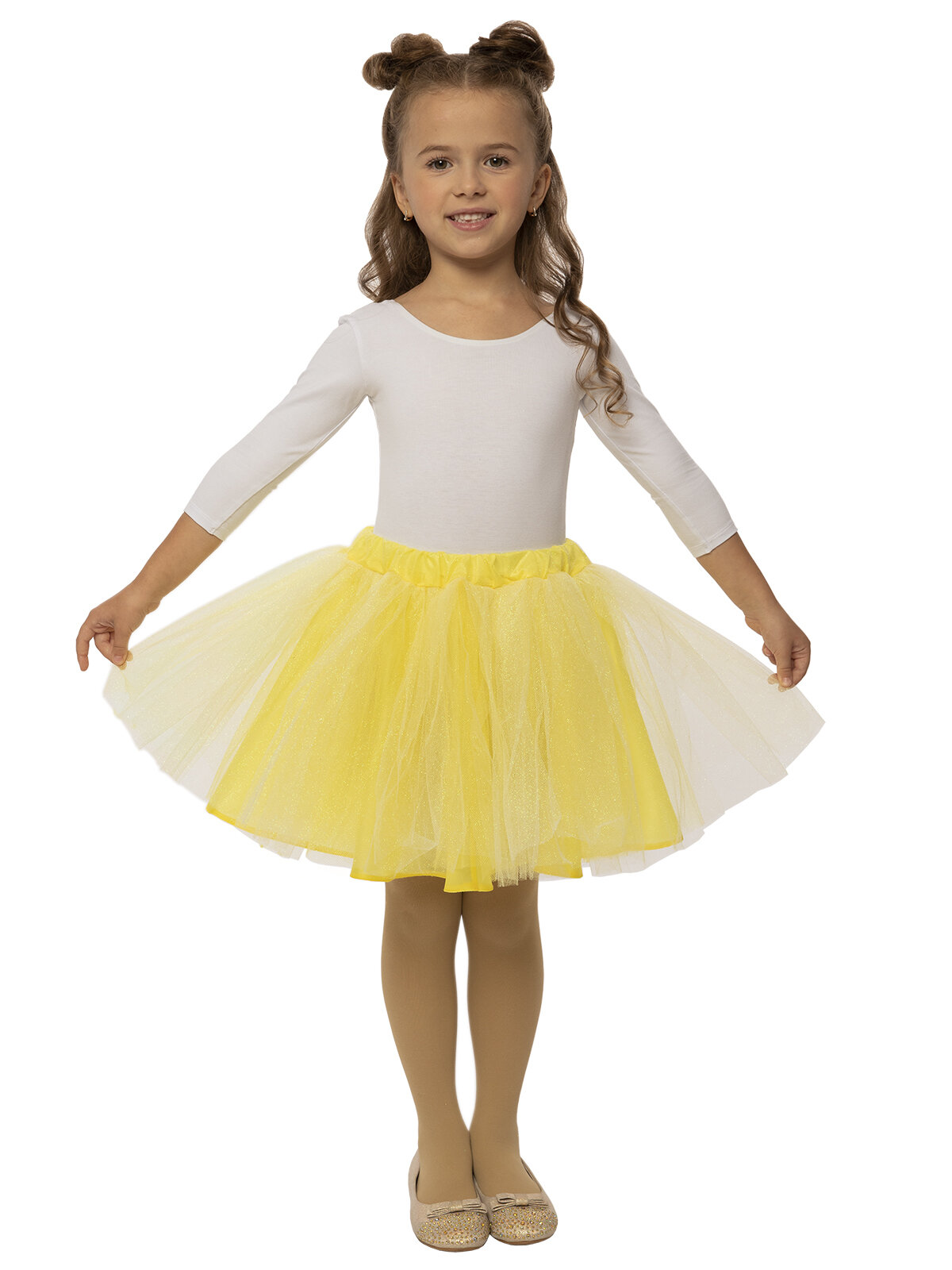 Юбка Пачка для девочки фатиновая блестящая желтая на рост 128-134 (размер 32)