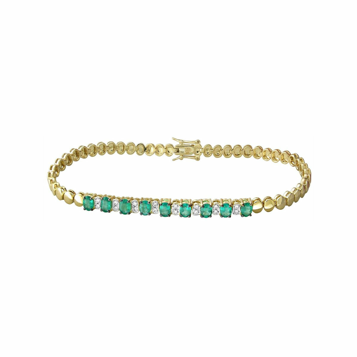 Браслет, желтое золото, 585 проба, изумруд, бриллиант