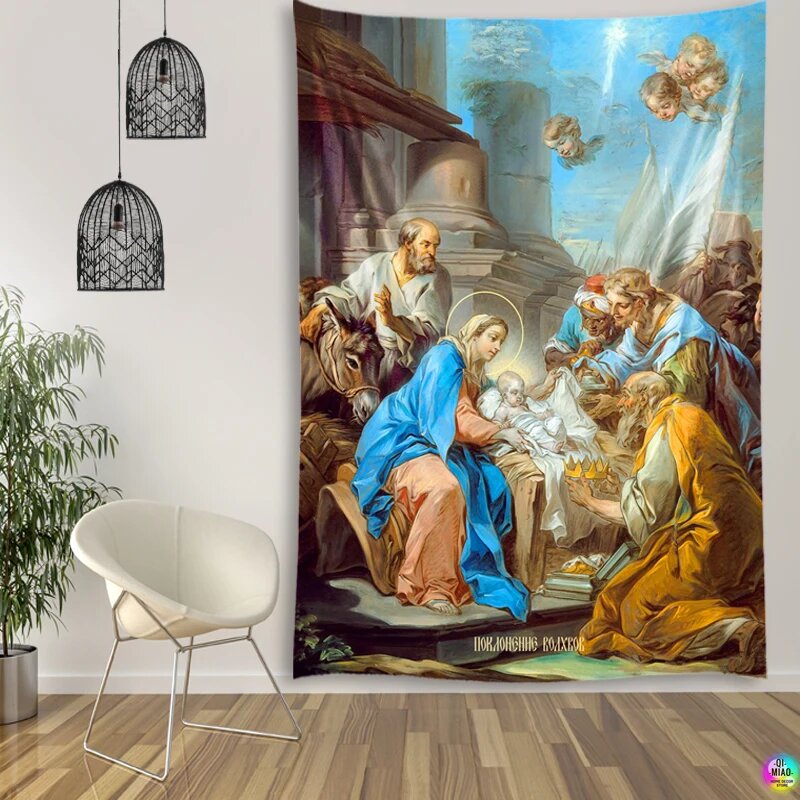 Гобелен рождественский с изображением Иисуса, 250x150cm, цвет 008