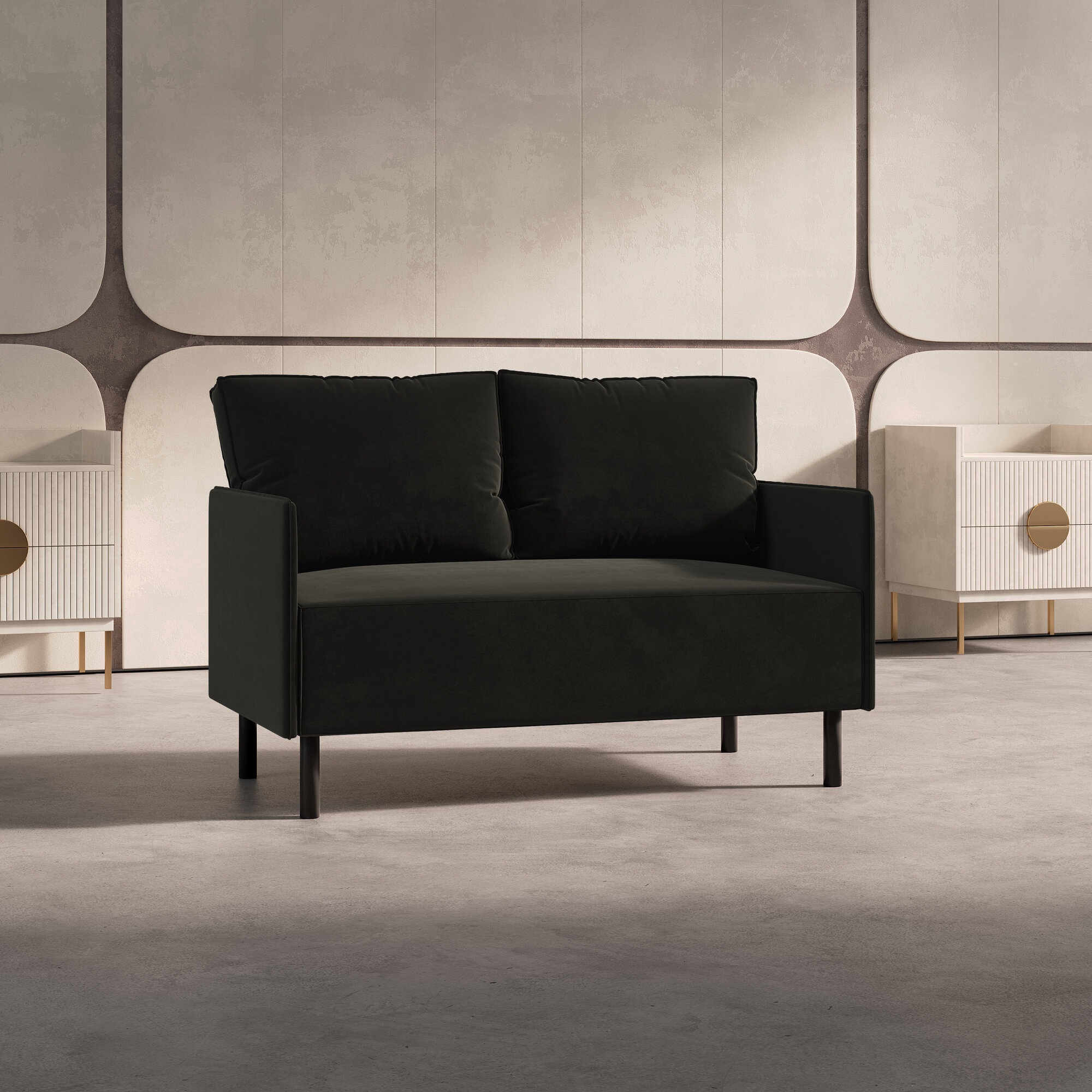 Диван ORION, на ножках, в квартиру, в офис, 117 см, антивандальный велюр, черный