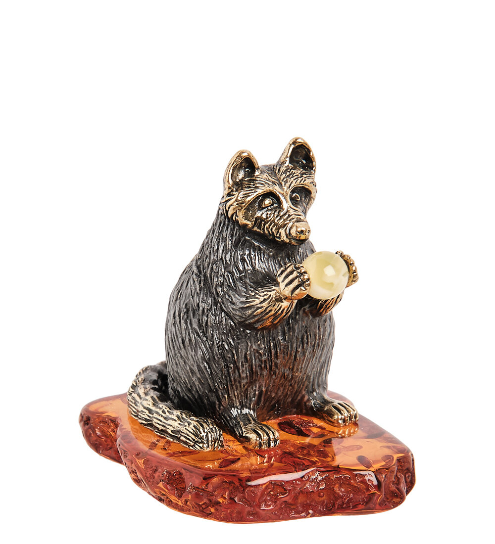 Фигурка 'Енот Мико' (латунь, янтарь)
