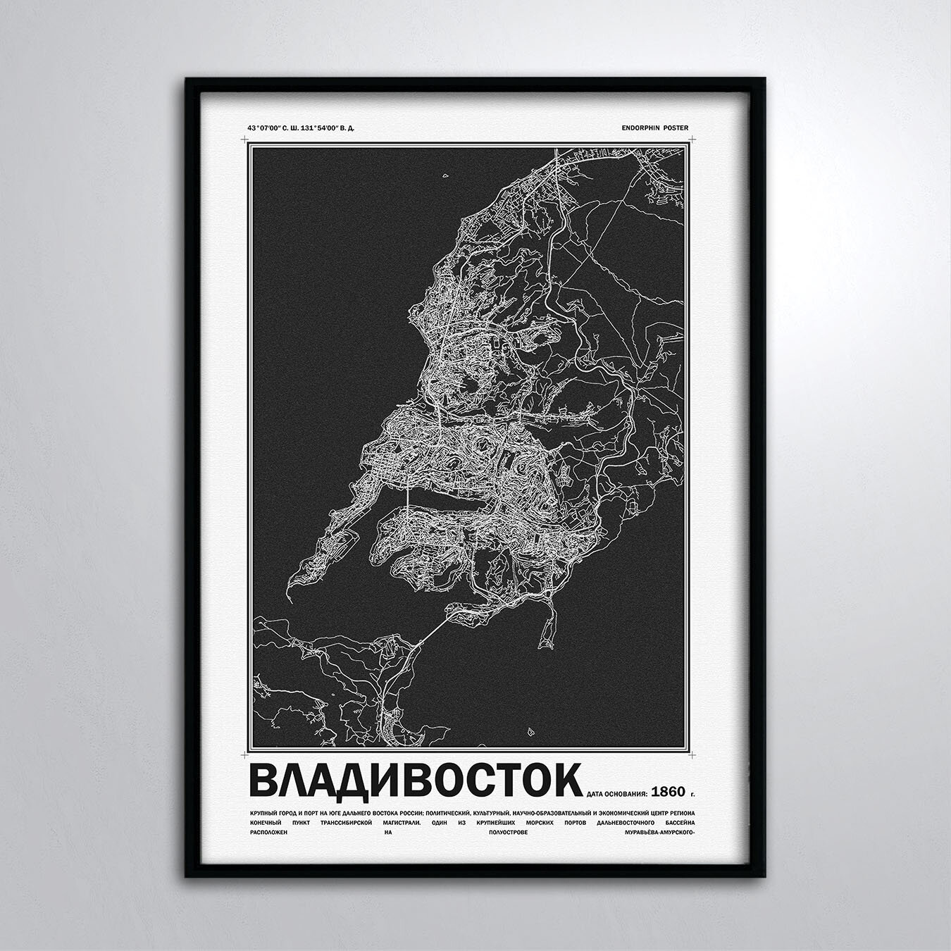 Постер без рамы/Интерьерный плакат/Карта города Владивосток (А2/420х594)