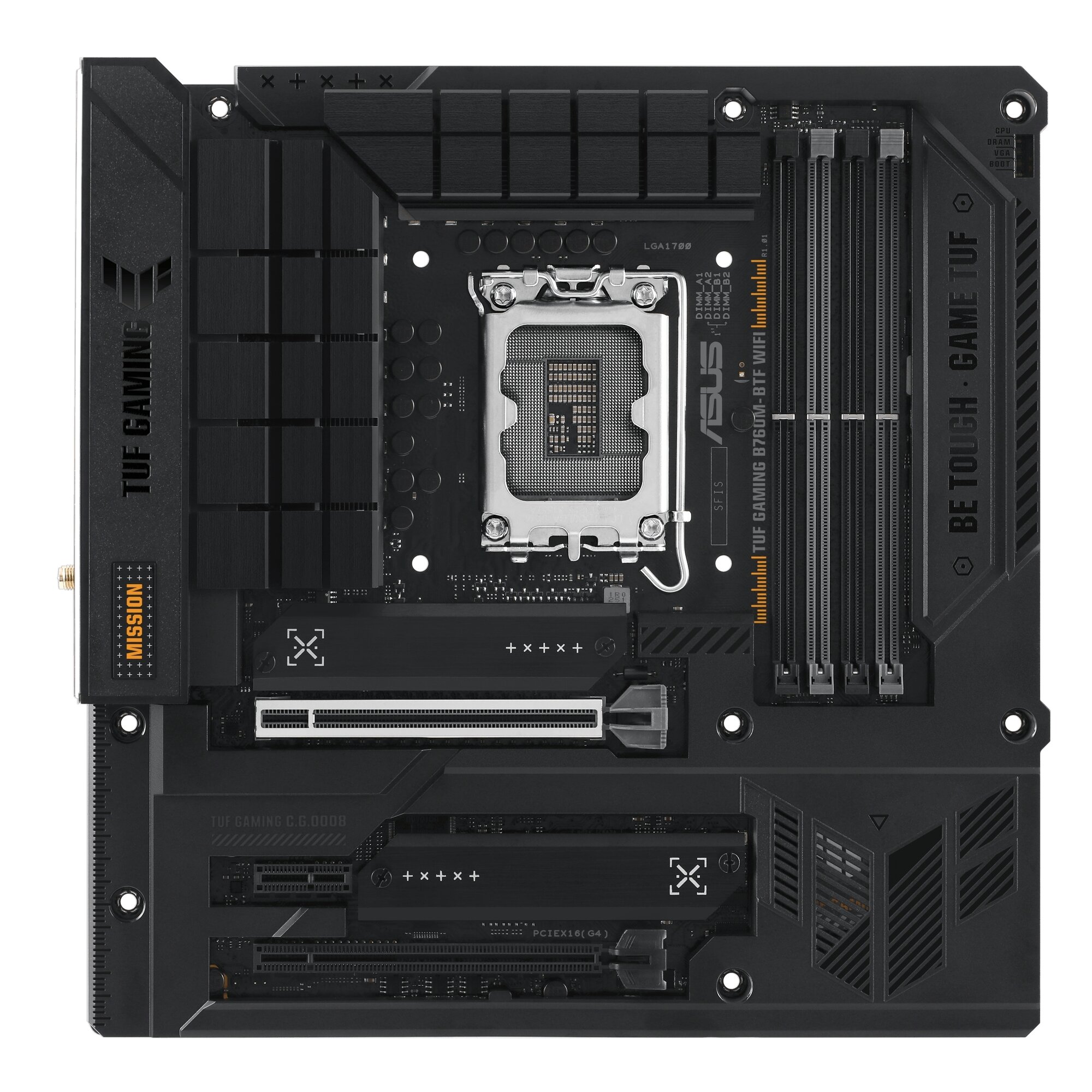 Материнская плата ASUS TUF GAMING B760M-BTF WIFI LGA 1700, Intel B760, 4xDDR5-5600 МГц, 2xPCI-Ex16, 3xM.2, Micro-ATX