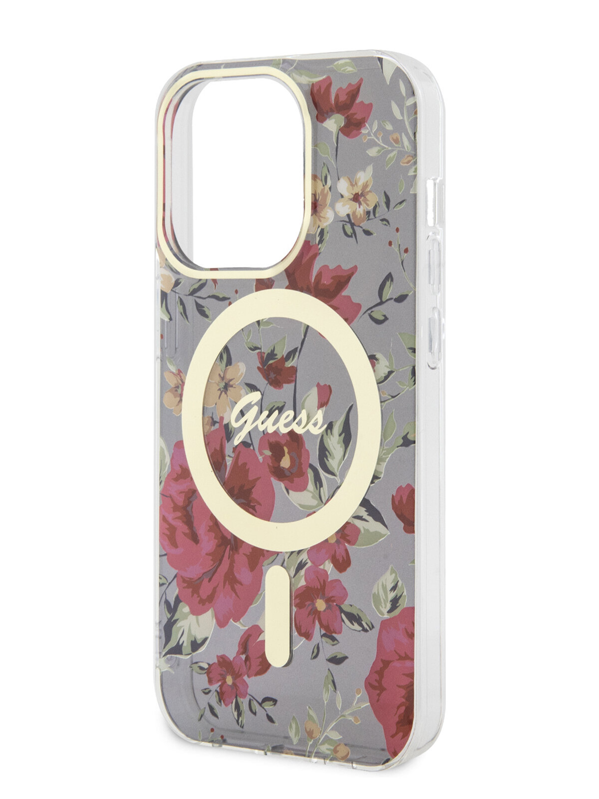 Guess для iPhone 15 Pro чехол PC/TPU Flower Hard Green/Gold (MagSafe)