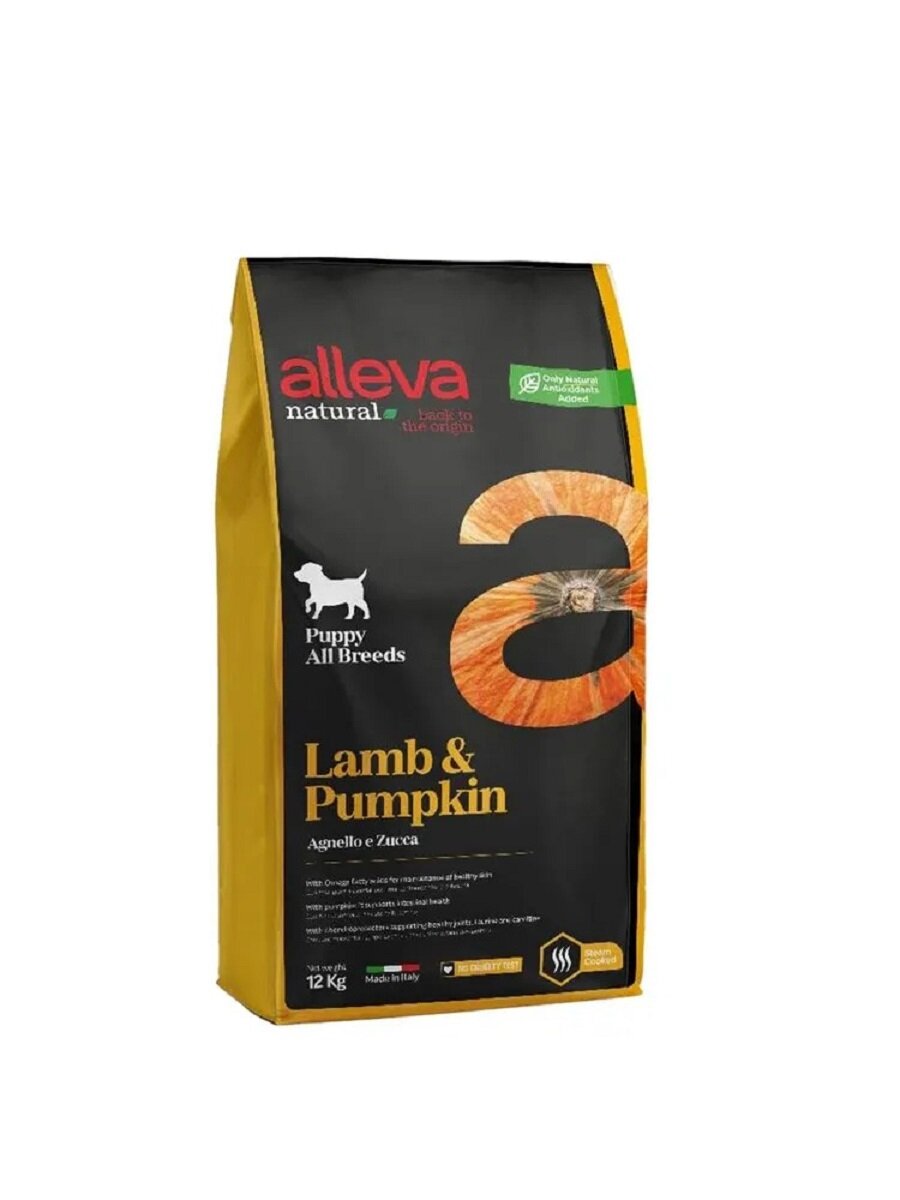 Alleva Natural корм для щенков всех пород с ягненком и тыквой 12кг