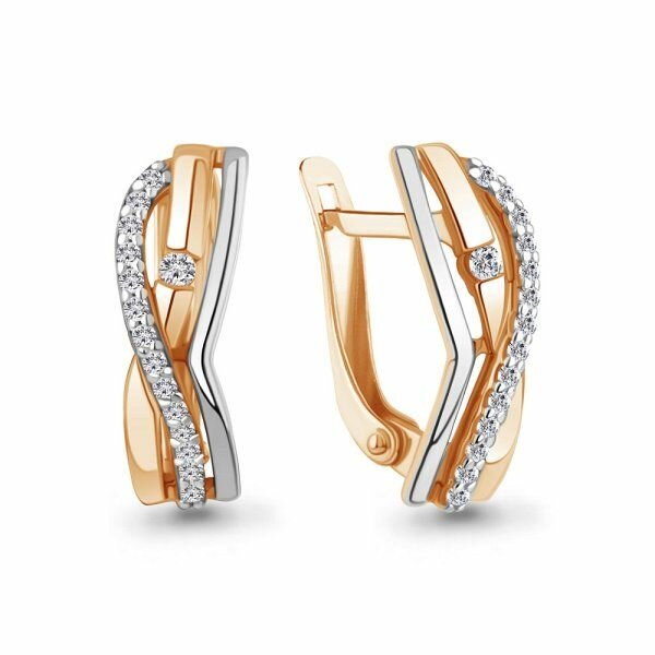 Серьги, красное золото, 375 проба, фианит