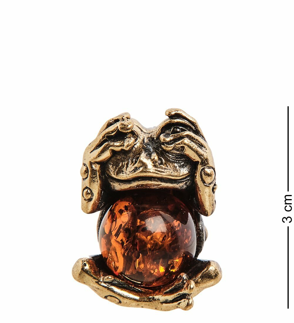 Фигурка 'Лягушка не вижу' (латунь, янтарь)