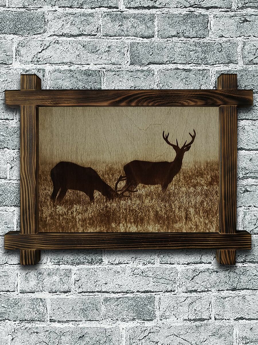 Картина Vilartwood "Олени" с деревянной рамой 39х30 см коричневый 1 шт