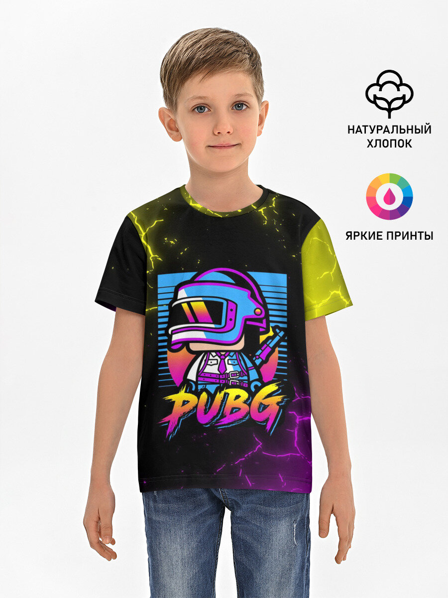 Футболка хлопковая детская PUBG RETRO NEON / ПАБГ НЕОН