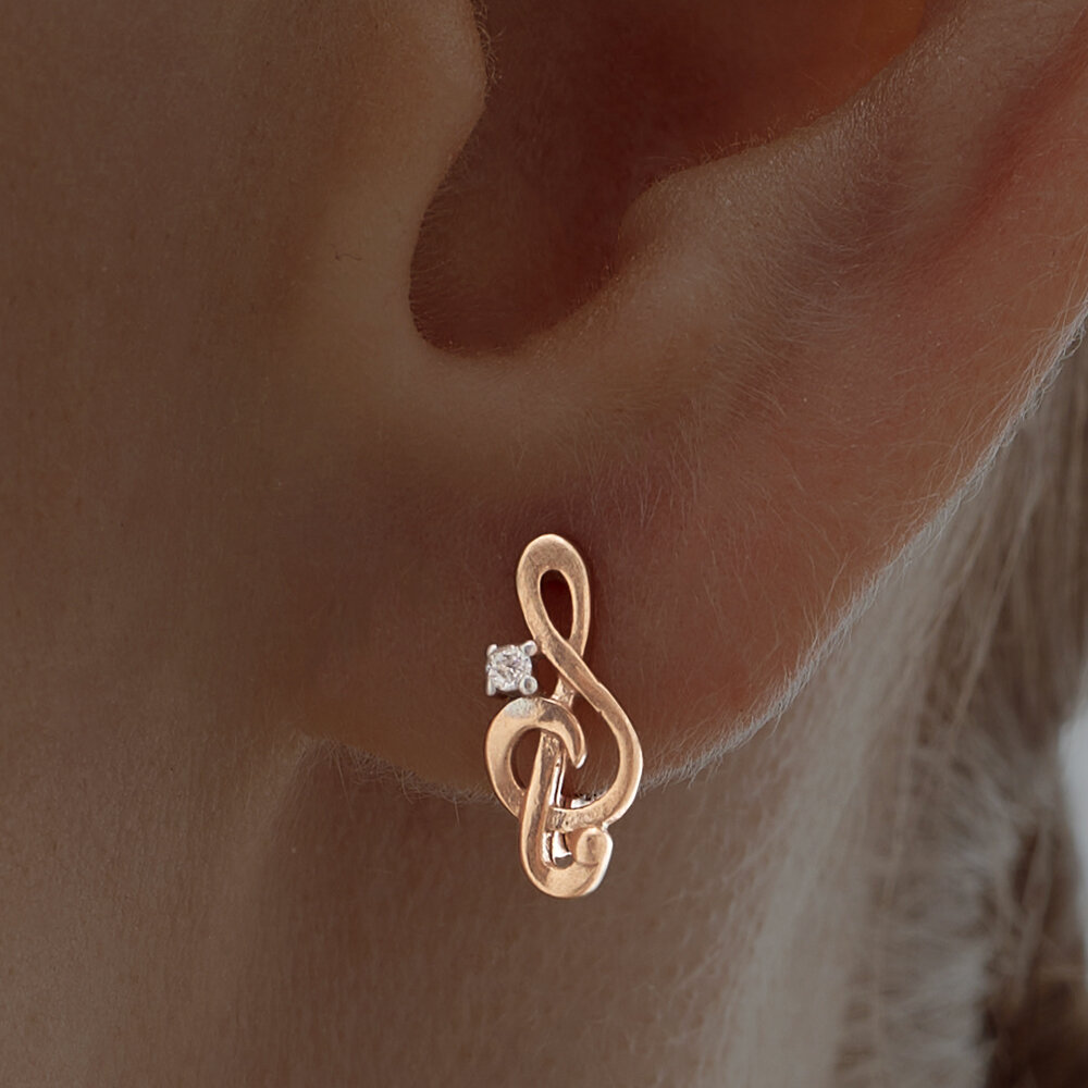 Серьги, серебро, 925 проба, золочение, фианит