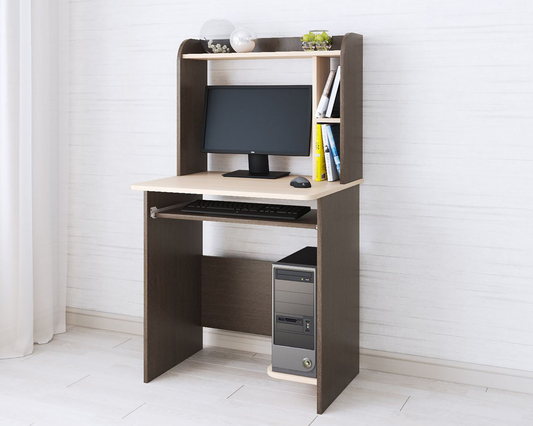 Компьютерный стол Грета-1 с надстрокой цвет Венге/Дуб молочный Тэкс