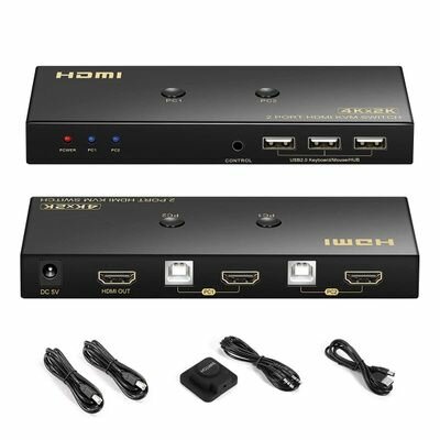 Сплиттер HDMI KVM-переключатель 1 Monitors 2 Computers 4K@60Hz, 2K@144Hz, 2K@120Hz