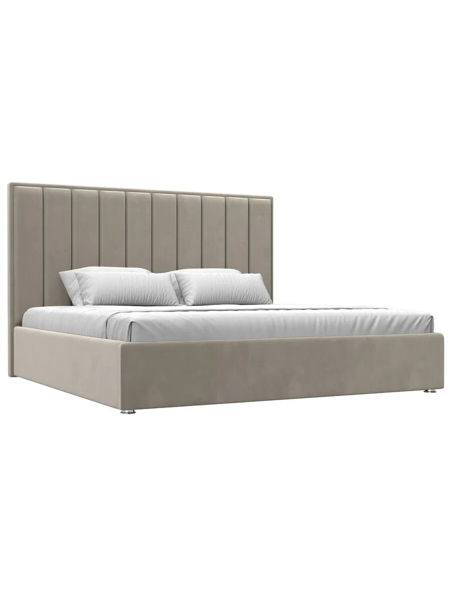 Кровать интерьерная Царица, спальное место 200х200 см, с ящиком для белья, на отропедических ламелях, микровельвет