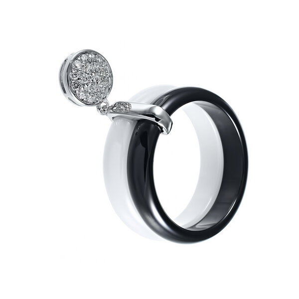 Кольцо наборное, серебро, 925 проба, родирование, керамика, циркон