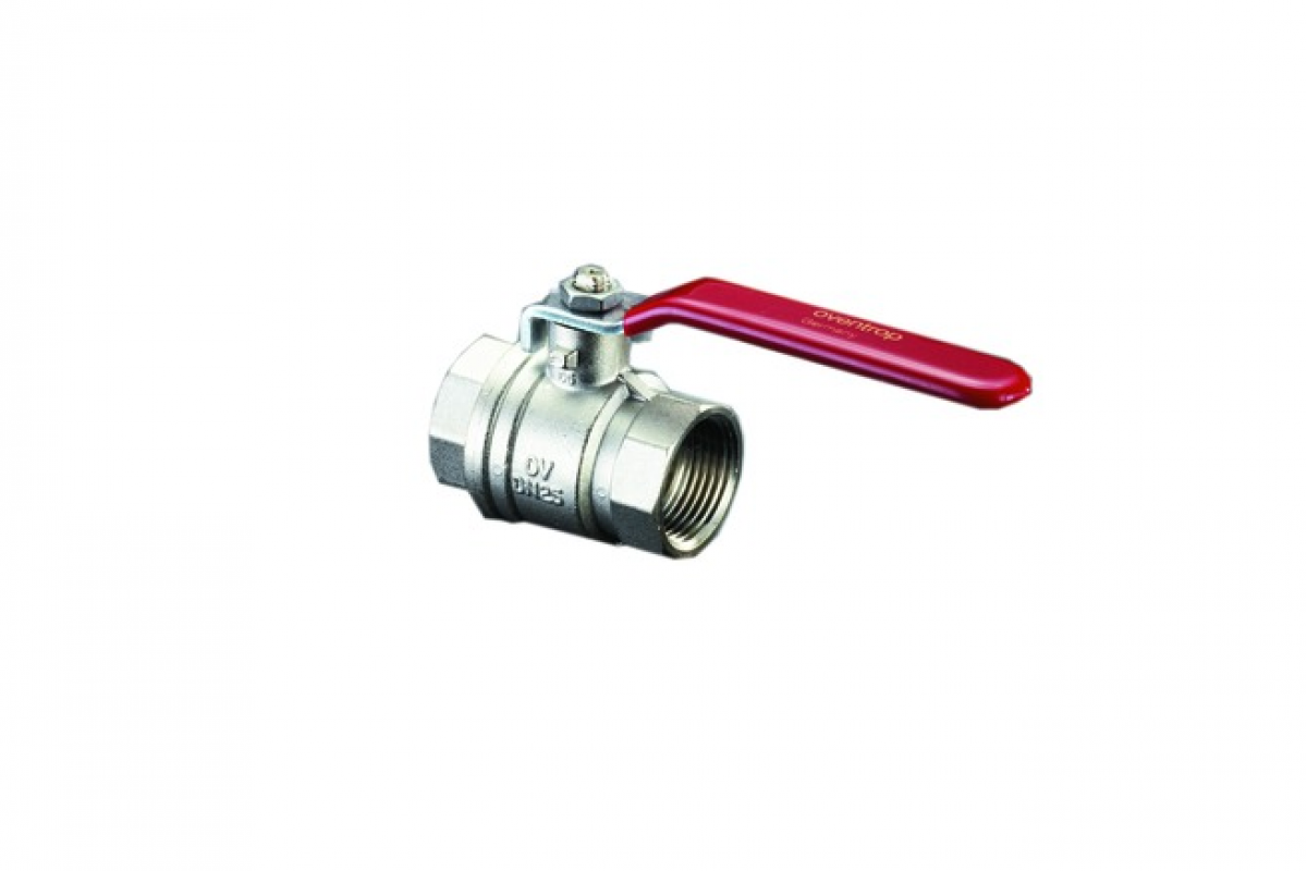 Кран шаровой, Optibal, DN-32, 1 1/4", ВВ, PN, бар-16, ручка-рычаг из оцинкованной стали, никелированный