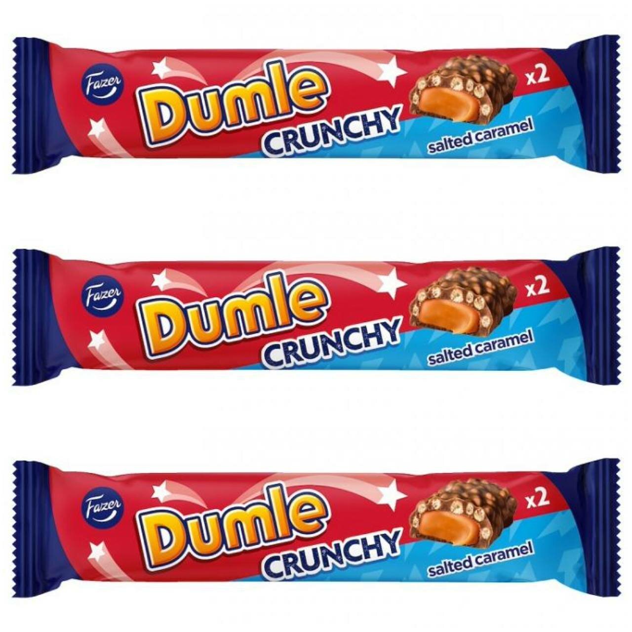 Шоколадные батончики Fazer Dumle Crunchy, комплект 3 шт по 55г (Финляндия)