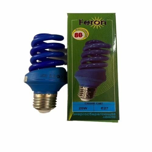 Feron Лампочка E27 20w(освещает 100w) 230v 125mm энергосберегающая лампа, цвет синий ELSM51B-Color