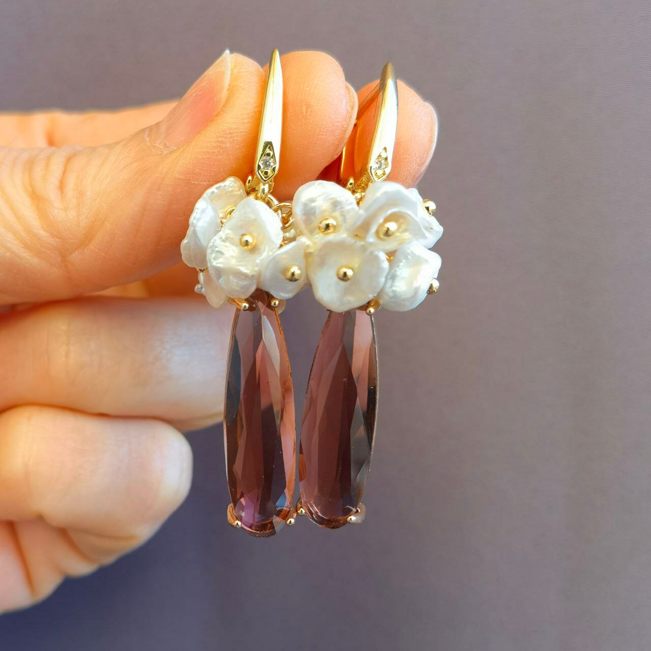 Серьги, кристалл, жемчуг культивированный