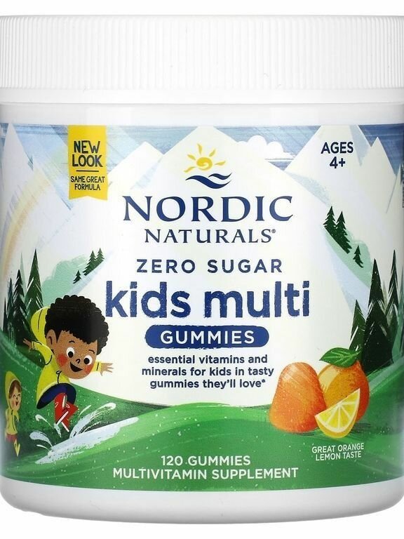 Детские жевательные мультивитамины без сахара, от 4 лет, со вкусом апельсина и лимона, 120 жевательных таблеток, Nordic Naturals