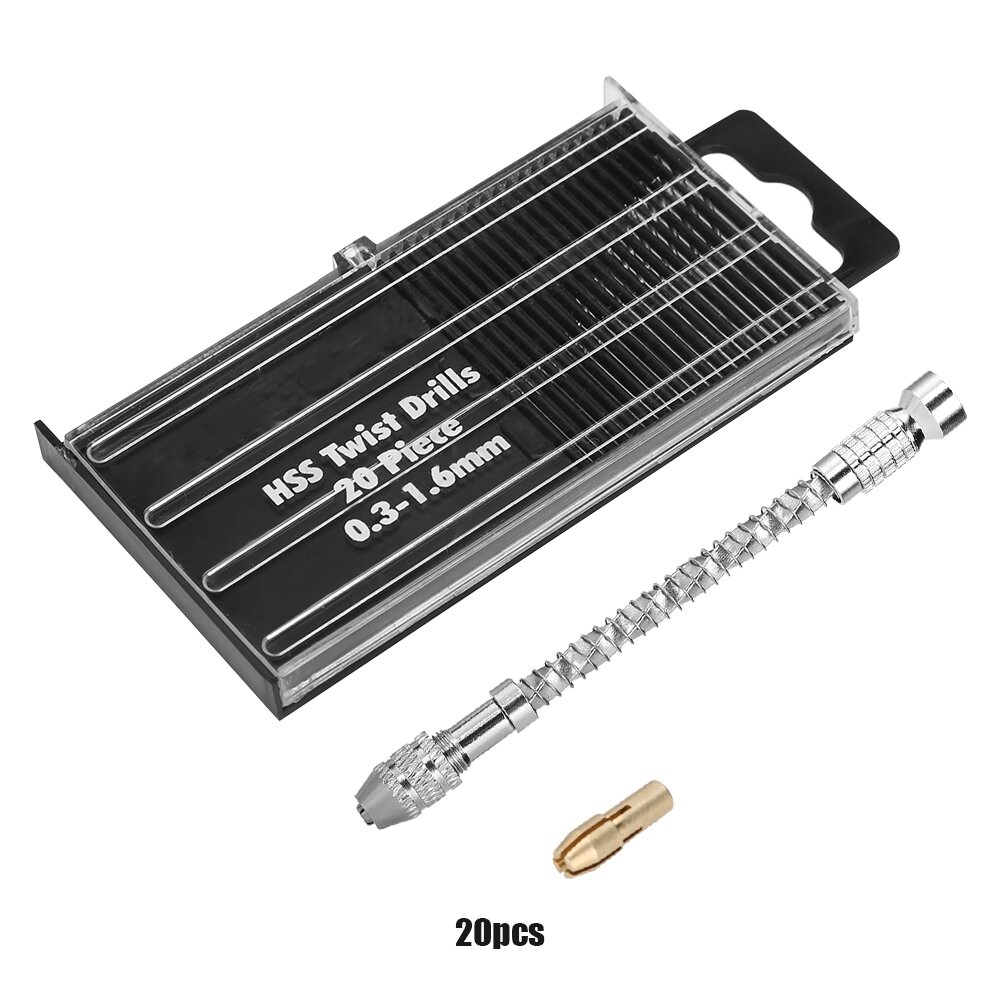 Портативный набор инструментов Micro Mini: маленькая ручная дрель и 20 спиральных сверл 0,3–1,6 мм