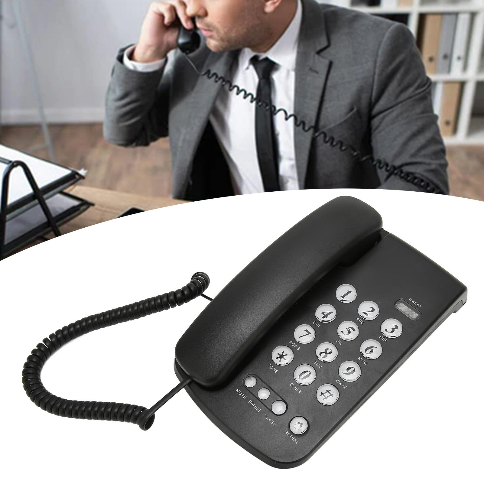 Проводной телефон со свободной рукой, функцией флеша, звонком последнего номера, кнопкой блокировки звука, для настольной установки и крепления на стене, стационарный телефон, черный