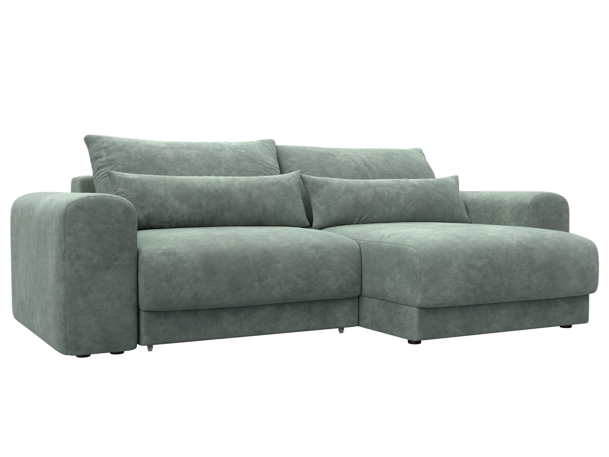 Диван угловой Лига-056 НПБ, 4-местный, размер: 252х163см, спальное место: 163х200см, велюр BRUT 08, зеленый