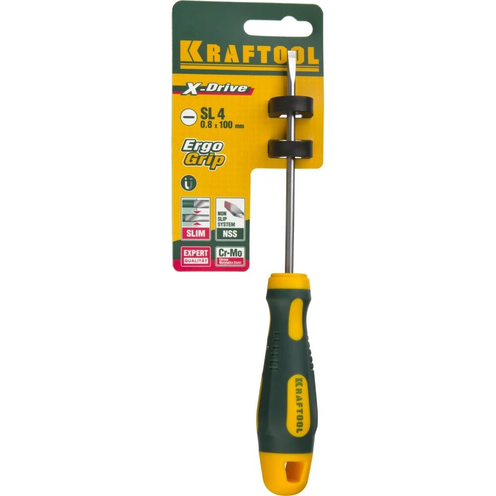 Отвертка KRAFTOOL Х-Drive SL 4х90 250071-4.0-090, крепежа, магнитный наконечник, рукоять из двухкомпонентного пластика — фото 1