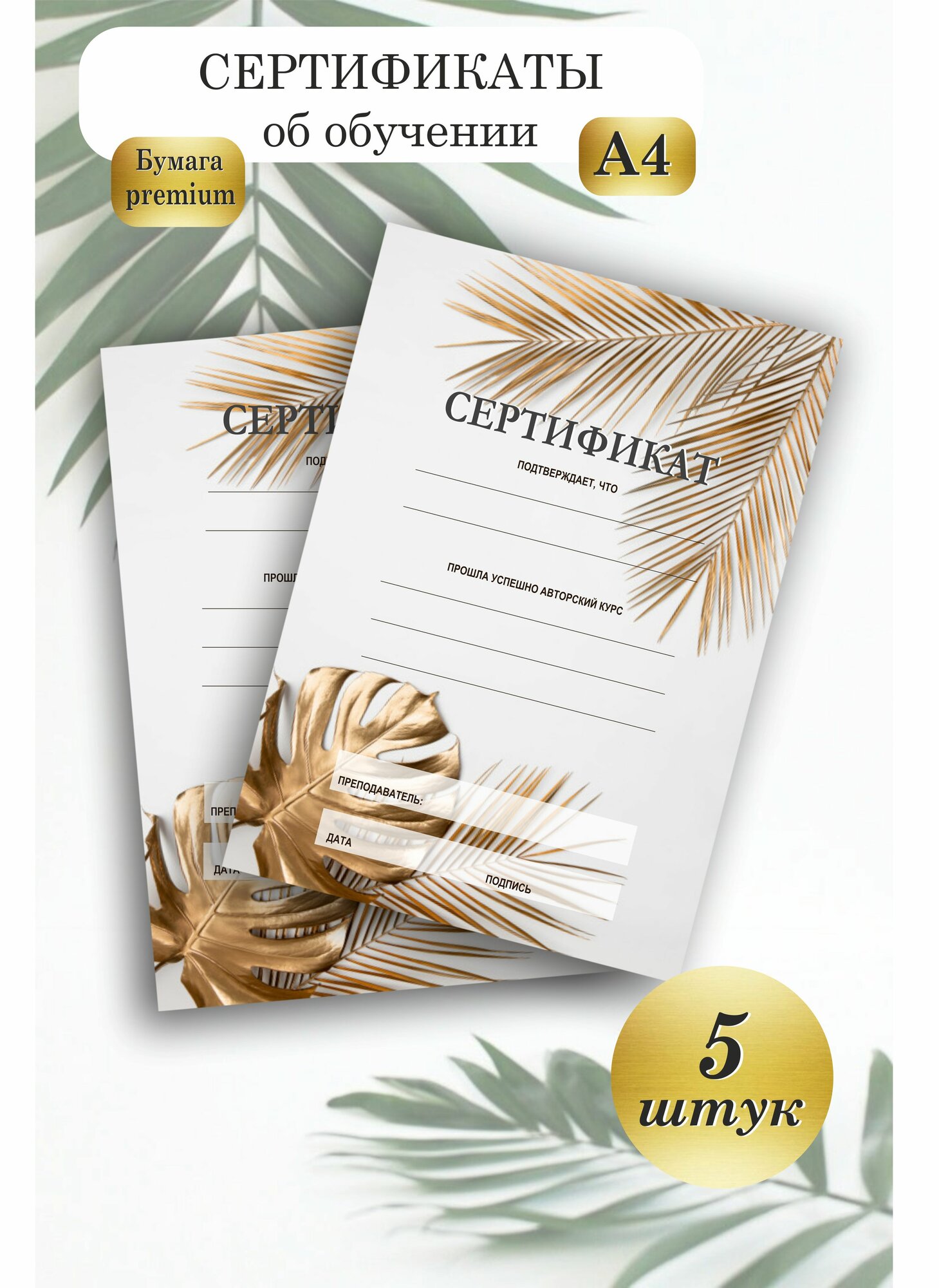 Набор сертификатов о прохождении обучения, мастер-классов, формат а4, 5шт