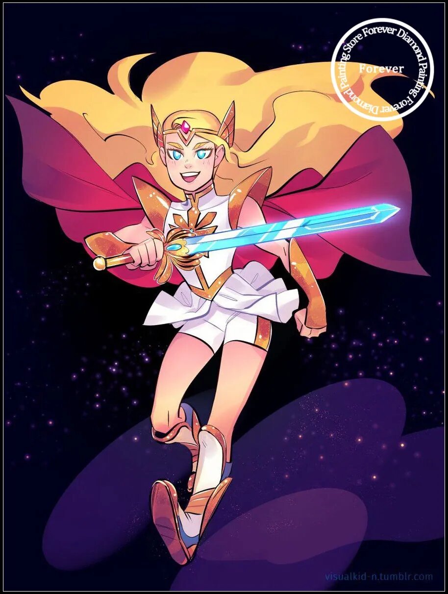 Алмазная мозаика на подрамнике "Принцесса Ши-Ра Пауэр" круглые бриллианты 40х50см