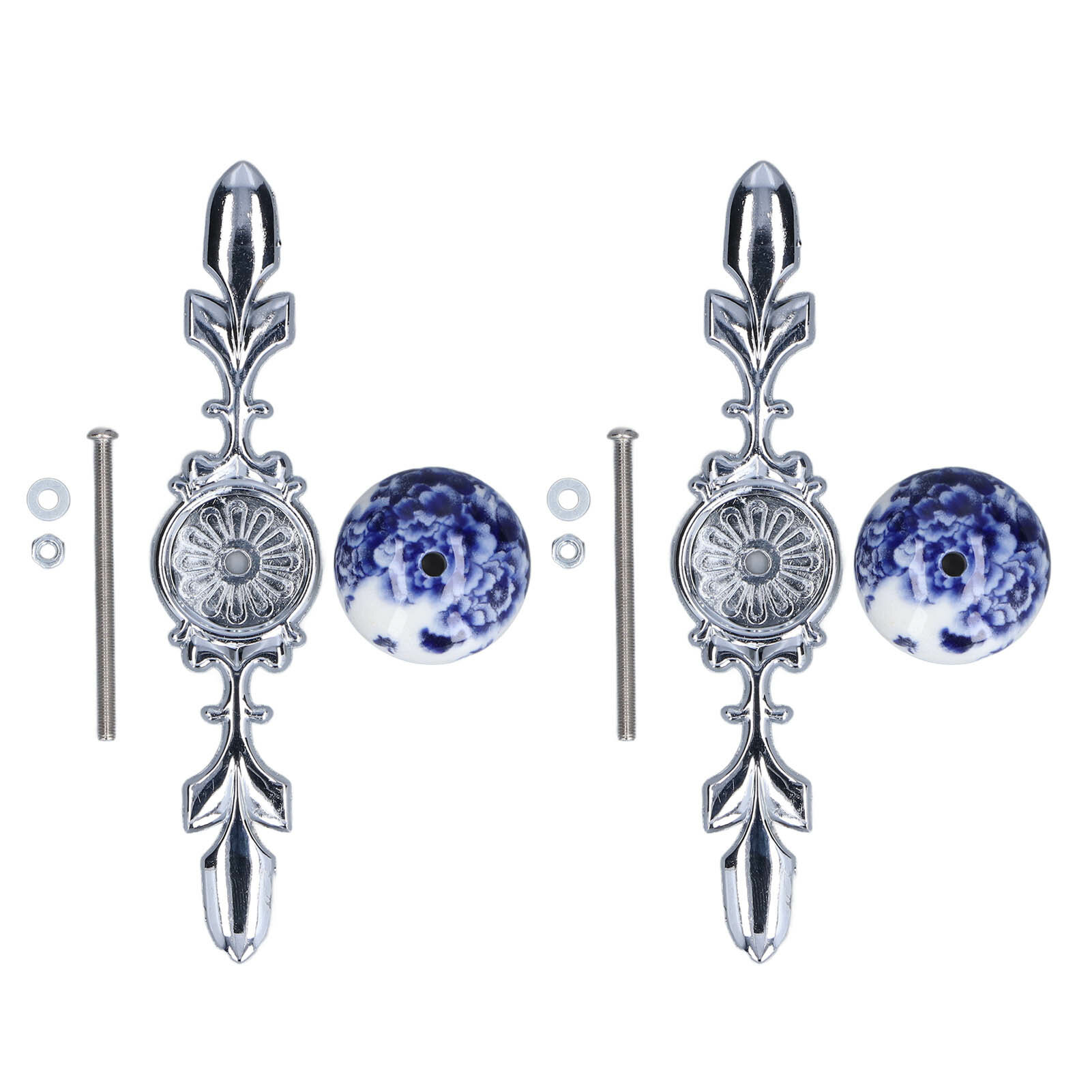 2 керамические ручки для шкафа, современный простой стиль, расписанные вручную фарфоровые ручки, дизайн с синими и белыми пионами