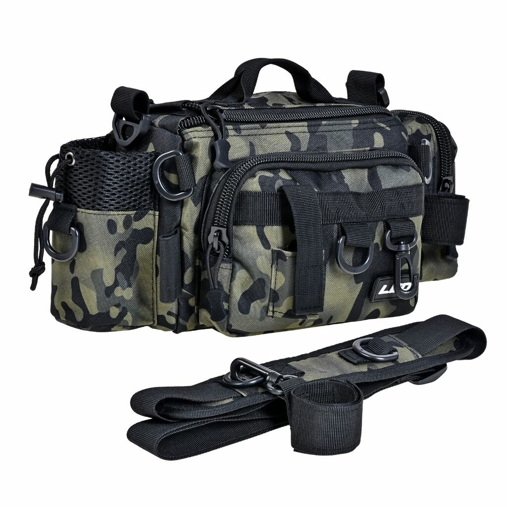 Сумка, рюкзак для рыбалки, охоты, Однолинейная поясная сумка для рыболовных принадлежностей в зеленом темном ночном камуфляже